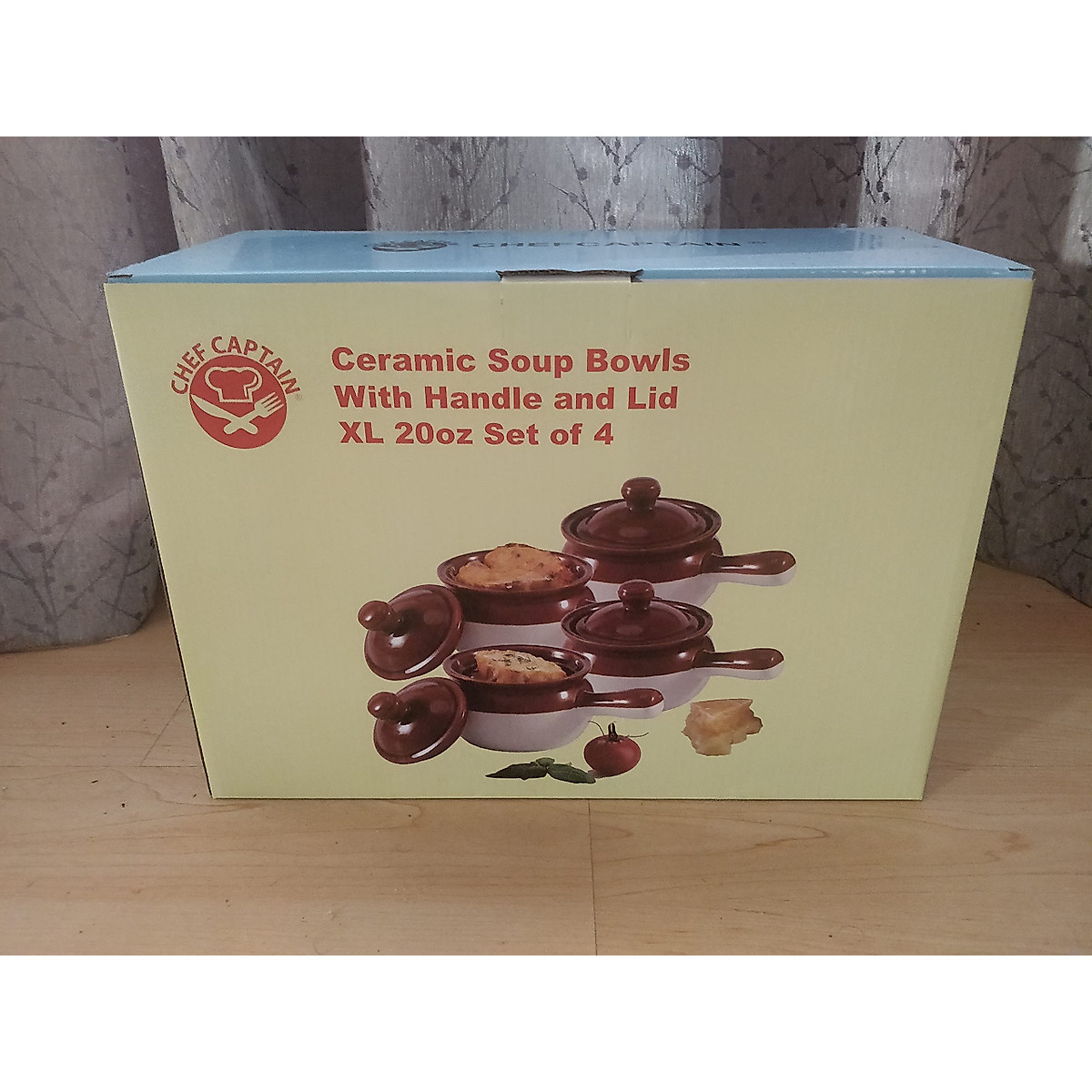 Chefcaptain Ceramic Soup Bowls, Soup Bowls With Handles High-Grade Ceramic Chili Bowls With Sturdy Handles And Lids, Stoneware Bowls French Onion Soup Crocks XL 22OZ (Brown Cream)