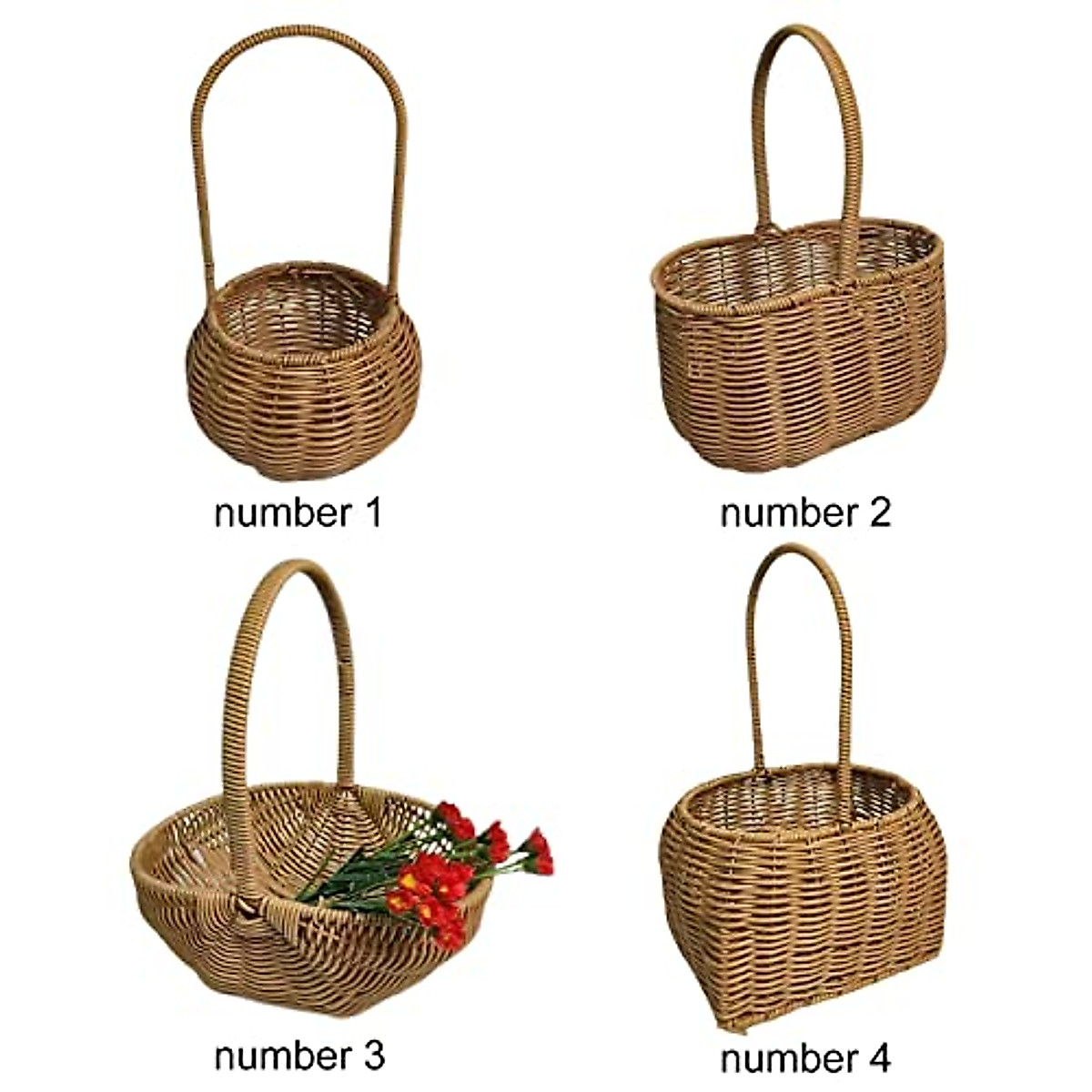 Takefuns Rattan Flower Basket, Hand-Woven Wicker Storage Basket with Handle, Handbasket Storage Box Picnic Petal Basket for Home Wedding Garden Decoration (Style 3)