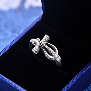 JO WISDOM 925 Sterling Silver Cubic Zirconia Cross Infinity Ring Size 7