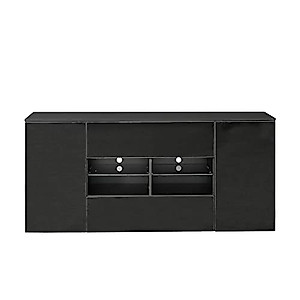 CEMKAR Modern Style Double-Door Side Cabinet with Adjustable Shelving and Full-Extension Drawers - Perfect for Living Room and Bedroom (Black)