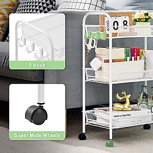 TOOLF 3 Tier Rolling Cart Bundle with 4-Tier Rolling Cart, Metal Utility Cart with 3 Hooks, Easy Assemble Mobile Storage Trolley On Wheels, Slide Out Shelving Units Kitchen Bathroom Laundry Room