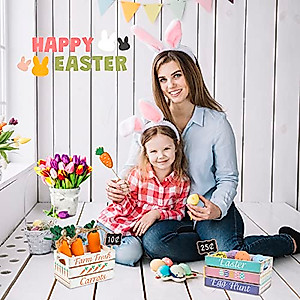 Easter Wooden Storage Crates Spring Mini Crate Decorations Easter Tiered Tray Decor Rustic Farmhouse Wood Box with Decorative Eggs Carrots for Easter Spring Home Decor Table Centerpiece