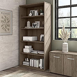 Bush Business Furniture Hybrid Tall 5 Shelf Bookcase in Modern Hickory