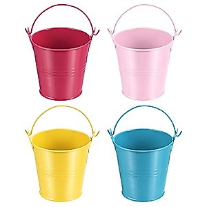 PATIKIL 3" Height Mini Metal Bucket, 4 Pack Colorful Metal Succulents Pot Party Decorative Pails with Handles for Small Succulents, Assorted Colors