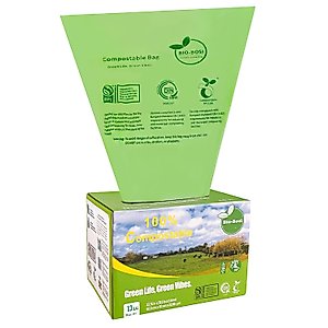 Bio-Bosi Compostable Trash Bags, 13 Gallon Compost Bags, 50 Count 49.2 Liter Extra Thick 0.9 Mil Biodegradable Kitchen Food Scraps Bags, ASTM D6400, US BPI & Europe OK Compost Home Certified