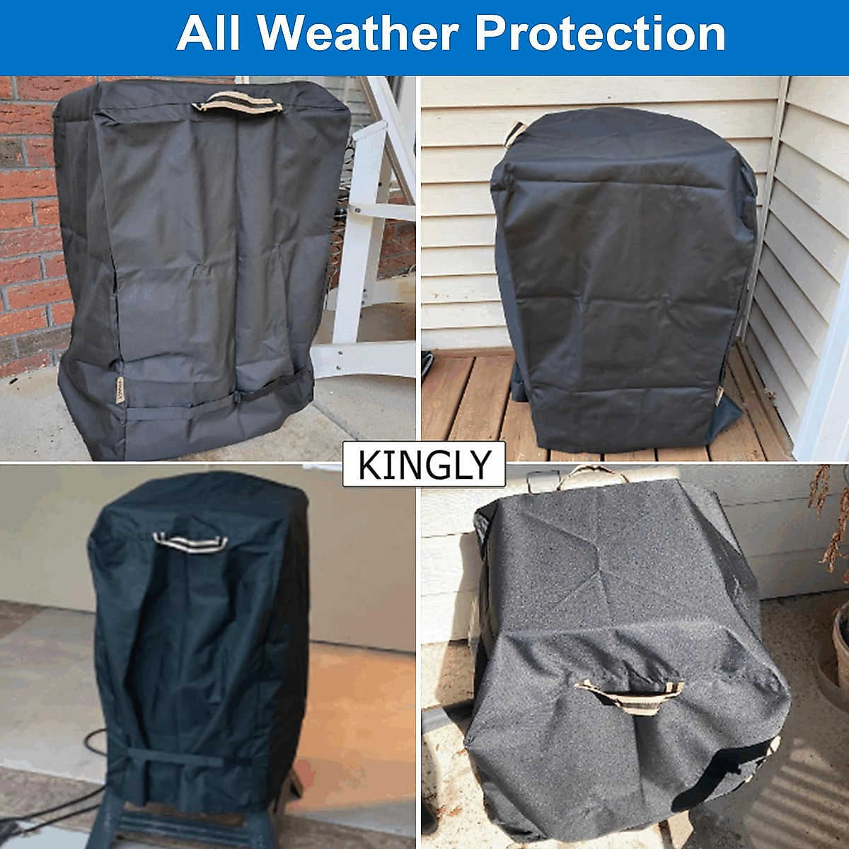 KINGLY Electric Smoker Cover for Masterbuilt 30 Inch Electric Smokers Waterproof Rip-Proof Upgraded Material Smoker Grill Cover UV & Fade Resistant Square Vertical Smoker Cover,Durable and Convenient