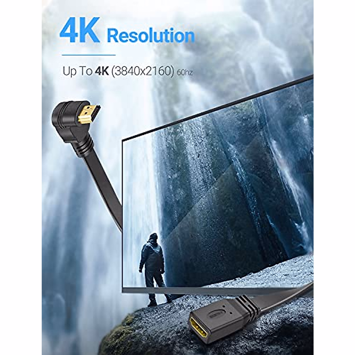 URWOOW HDMI Extension Cable High Speed 90-Degree Angle HDMI Male to Female Extension Wire Cord HDMI Extender - Gold Plated Plugs ( 1FT )