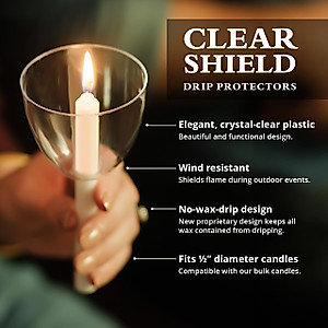 Concordia Supply Candles w/Candle Drip Protectors - 5.75" x 1/2" Candles w/Clear Plastic Shield for Wind & Drip Protection, Ideal for Candle Light, Memorial, & Congregational Services (Set of 100)