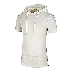 Maiyifu-GJ Men's Slim Fit Short Sleeve Hoodies Lightweight Gym Hooded T-Shirts Casual Camo Workout Hoodie Pullover Top (White,Medium)