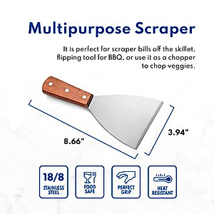 New Star Foodservice 38309 Wood Handle Slant Edge Grill Scraper, 4-Inch x 8.5-Inch