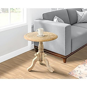 Gualiy Round Top Mango Wood Side End Table with Pedestal Base, Side Tables Bedroom, 18.00" L x 18.00" W x 18.00" H