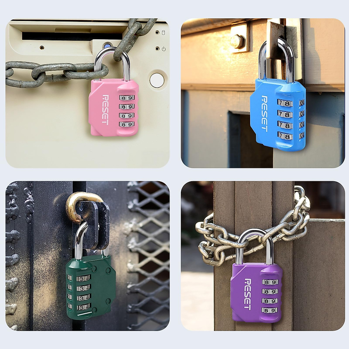 RESET-060 4 Digit Combination Lock Outdoor Padlock for School Gym Sports Locker Fence Toolbox Gate Suitcase Hasp Pink