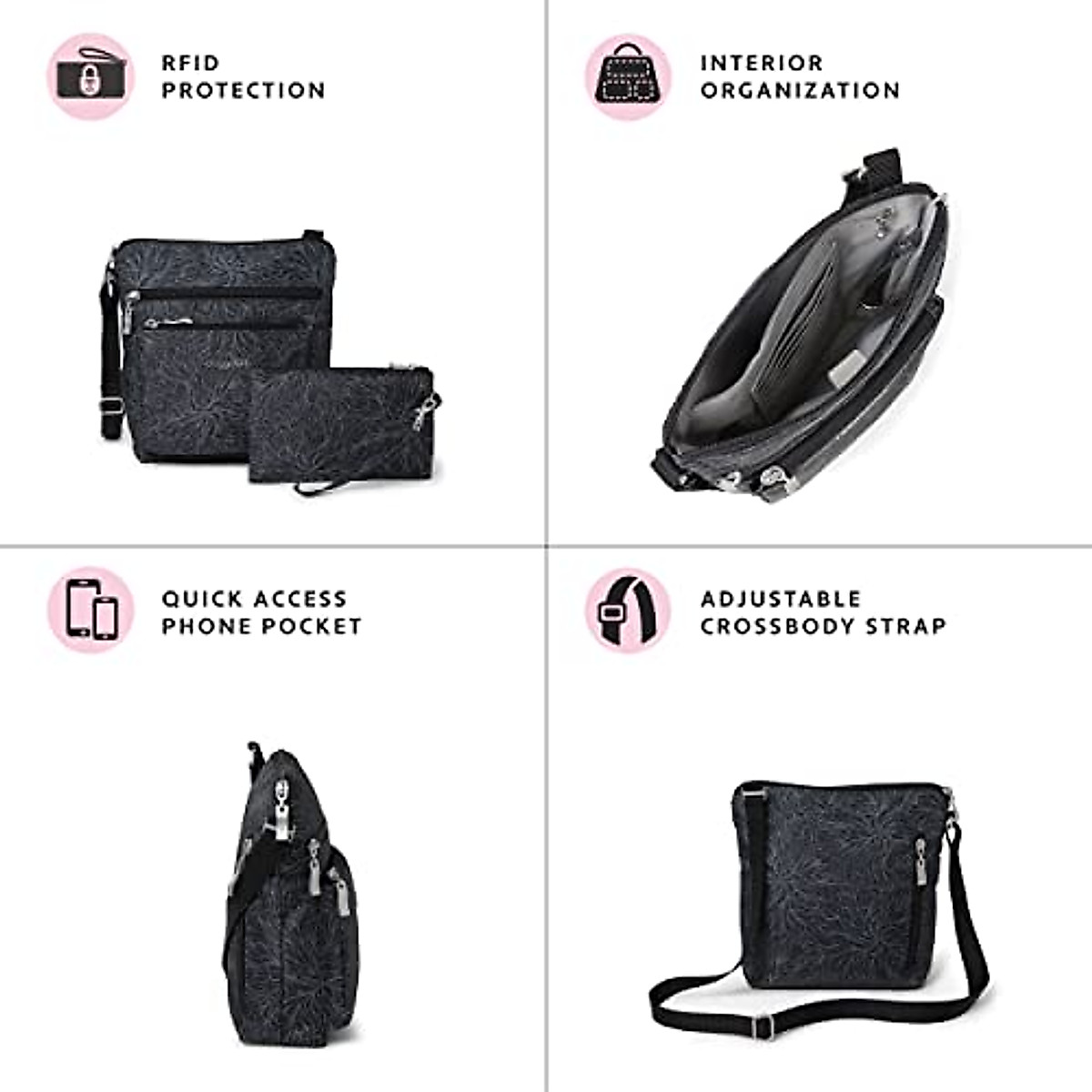 Baggallini womens Pocket With Rfid Crossbody Bags, Midnight Blossom, One Size US