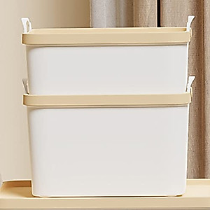 Cabilock 2pcs Plastic Storage Baskets with Lids Shelf Organizer Bins with Handle Stackable Storage Box Containers Makeup Cosmetic Organizer for Shelves Drawers Desktop Closet