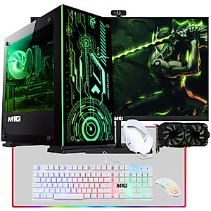 MTG Aurora 8C Gaming Tower PC- Intel Core i5 8th Gen, AMD RX 580 GDDR5 8GB 256bits Graphic, 16GB Ram, 2TB Nvme, New MTG 27 Inch Monitor, MTG 4 in 1 Gaming Kit, Webcam, Win 11 Home