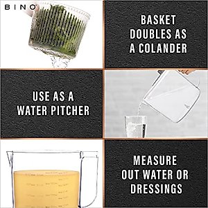 BINO | Salad Spinner - 2.6 Qt | Small Manual Lettuce Spinner with Built-in Draining System | Salad Spinner, Colander, and Water Pitcher in One | Fruit & Vegetable Basket Colander | Kitchen Gadgets