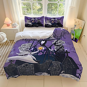 OYUXMAS Nightmare Before Christmas 3D Duvet Cover Set 2 Pieces Set-with 1 Pillowcases 100% Microfiber Soft Comfortable Durable Duvet Cover Bedding Set (Twin Size, No Comforter)