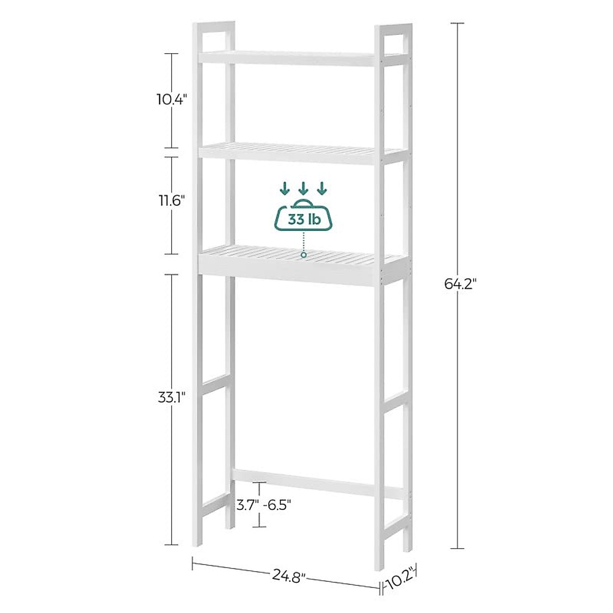 SONGMICS Over The Toilet Storage, 3-Tier Bamboo Over Toilet Bathroom Organizer with Adjustable Shelf, Fit Most Toilets, Space-Saving, Easy Assembly, White UBTS01WT