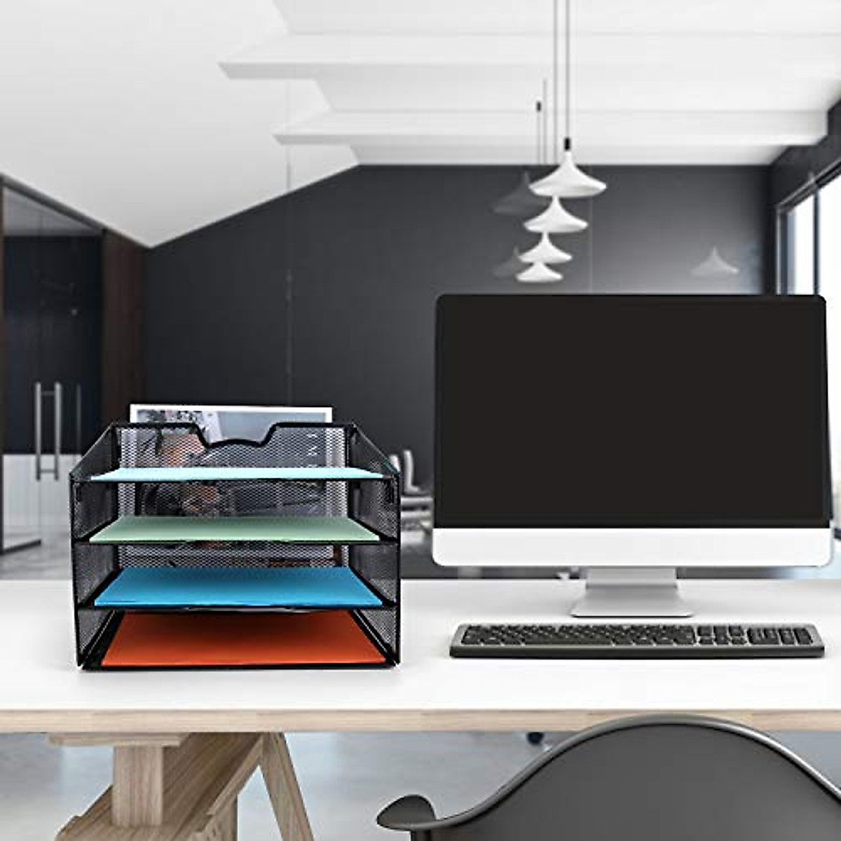 ProAid Desk Organizer and Accessories, Letter Tray Paper Organizer, Mesh Office Organizer for Office, Home and Classroom, Black