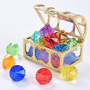 Juephe Diving Gem Pool Toy 12 Diamonds Set with Treasure Pirate Box Summer Swimming Gem Pirate Diving Toys Underwater Toy for Pool Use Treasures Gift Sets (Golden)