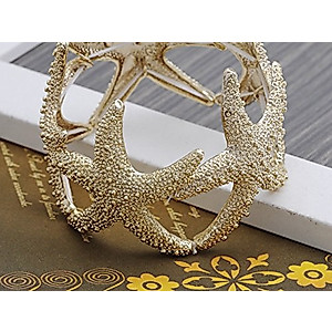 Alilang Womens Shiny Textured Starfish Stretch Bangle Cuff Statement Bracelet, Gold
