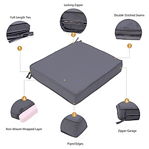 RACE LEAF Patio Seat Cushions 16"x18.5"x3" Square Corner - Set of 2, Grey - Indoor/Outdoor Chair Cushions with Invisible Zipper, Water-Resistant Chair Seat Cushion with Ties for Non-Slip Support
