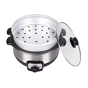 Tayama TMC-130SB 3 Qt. Electric Non-Stick Hot Pot Multi-Cooker with Steamer and Glass Lid, Black
