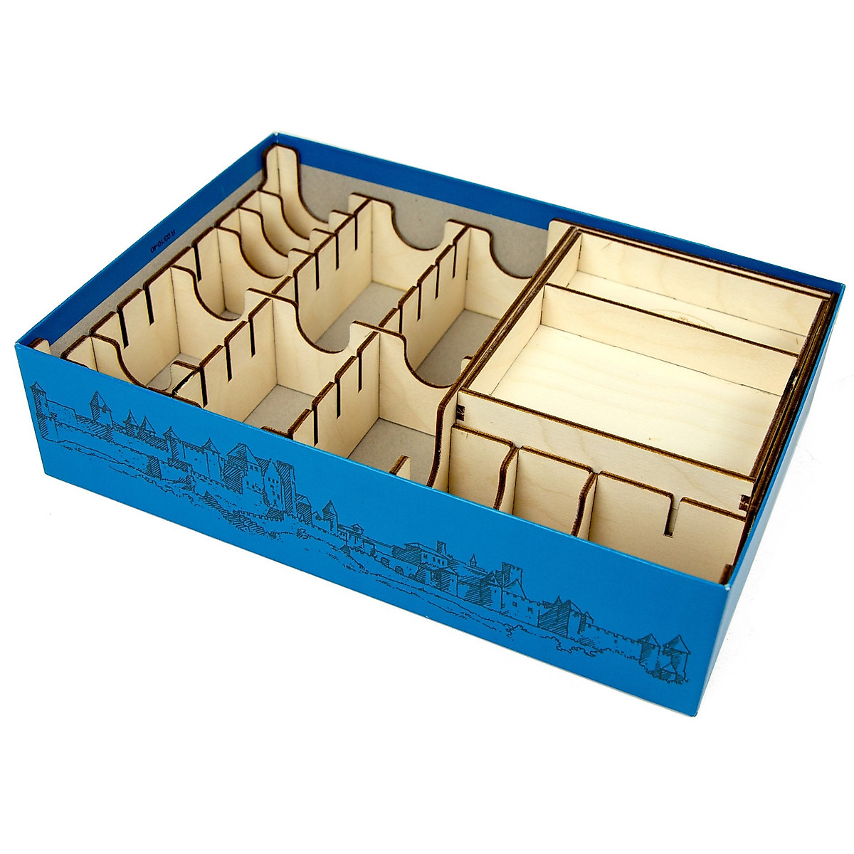 The Broken Token Board Game Organizer - Carcassonne Compatible Wood Storage Box with Multiple Trays, Rows and Dividers