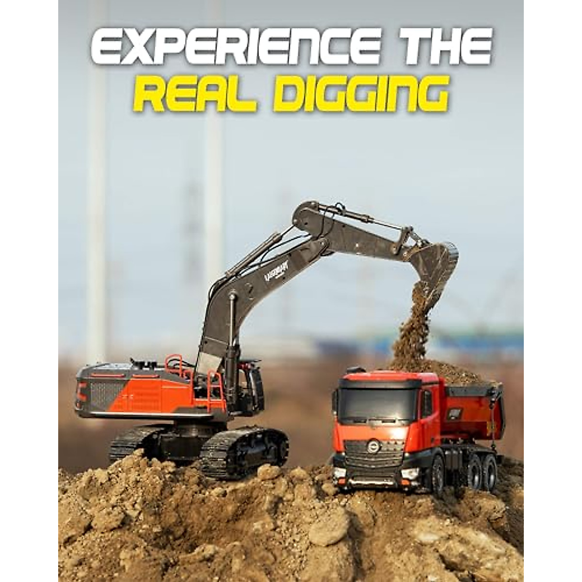 LAEGENDARY RC Excavator - Remote Control Excavator - Electric, Hobby-Grade Construction Vehicles - 1:14 Scale, Black - Red