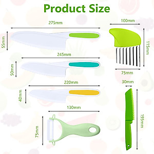 HOTUT Montessori Kitchen Tools,6Pieces Knives for Kids Nylon Kids Safe Cooking Knives Serrated Edges,Y Peeler For Cooking and Cutting Fruit,Suitable for Children and Beginners