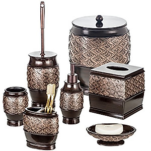 Creative Scents Dublin Small Trash Can with Lid - Decorative Waste Basket, Durable Resin Slim Bathroom Covered Garbage Can Wastebasket Bin for Diaper/Paper (Brown)