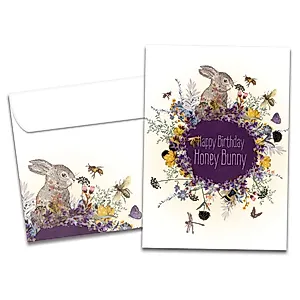 Tree-Free Greetings - Birthday Cards - Artful Designs - 1 Card + Matching Envelopes - Made in USA - 100% Recycled Paper - 5"x7" - Honey Bunny (GO61233)