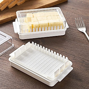 Quantitative Cutting Butter Dish, Plastic Butter Dish With Dividable Lid, Butter Airtight Preservation Container Box,Keeper Container for Freezer Countertop Butter Storage and Accurate Cutting (White)