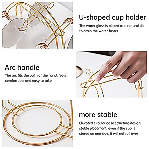 IKASEFU Gold Coffee Cup Holder, Dish and Cup Display Stand Mug Rack Holder Metal Cup Holder Coffee Cup Hanger Rack Tableware Storage Rack Tea Set Cup Hanger Rack for Home Kitchen Desktop (Only Rack)