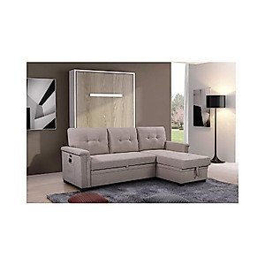 Lilola Home Ashlyn Light Gray Reversible Sleeper Sectional Sofa with Storage Chaise, USB Charging Ports and Pocket
