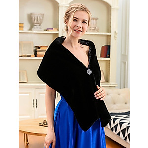 Unicra Women's Wedding Faux Fur Shawls and Wraps Bridal Fur Scarf Stoles with Rhinestones Brooch for Bride and Bridesmaids
