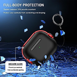 R-fun Airpods 3rd Generation Case with Secure Lock, Music Headset Earphone Protective Case Cover with Cleaning Kit Compatible with Apple Airpods 3 2021 Charging case-Black & Red