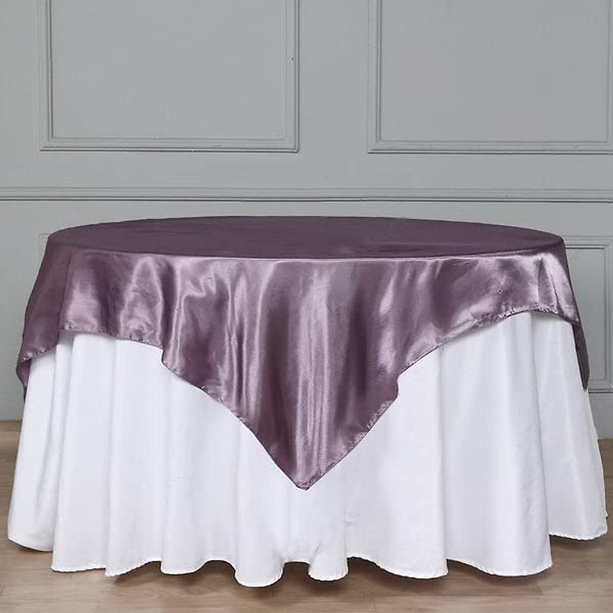 Tableclothsfactory 60" Satin Square Tablecloth Overlay for Wedding Catering Party Table Top Decorations Amethyst