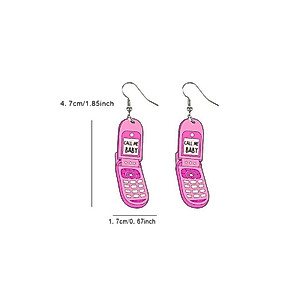 70s 80s Hot Pink Acrylic Mobile Phone Radio Games Console Skating Shoes Dangle Drop Earrings for Women Retro Cartoon Funny Colorful Neon Resin Machine Toy Earrings for 1980s Party Halloween Jewelry Gifts (Mobile phone earrings)