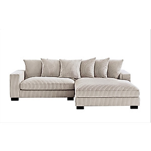 Container Furniture Direct Luxe Oversized Two-Piece Sectional Couches for Living Room, 102.4-Inch L Shaped Sofa with Chaise, Upholstered with Corduroy Fabric, Ivory - Right Facing