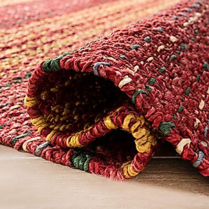 SAFAVIEH Natural Fiber Collection Runner Rug - 2'6" x 8', Red & Gold, Handmade Stripe Jute, Ideal for High Traffic Areas in Living Room, Bedroom (NF202Q)