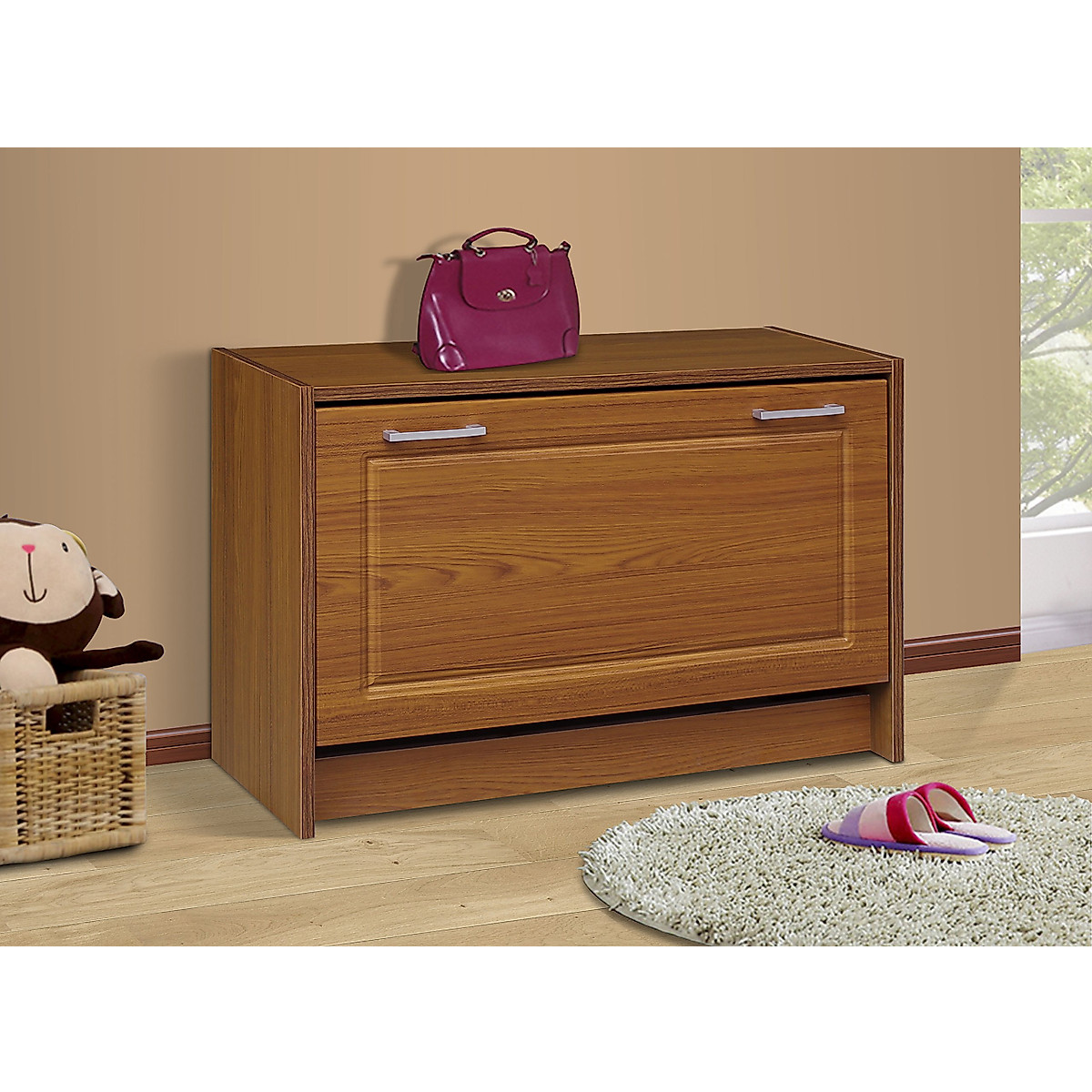 4D Concepts DELUXE SHOE CABINET-light walnut, 11.4"D x 29.3"W x 19.3"H,