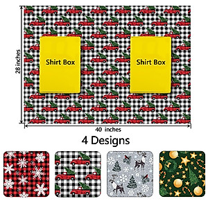 GIOLNIAY Christmas Wrapping Paper for Men Women Kids - Holiday Gift Wrap Red & Black Plaid with Truck, Black & White Plaid with Snowflake Xmas Design - 6 Jumbo Sheets, 28″×40″ Each, Easy to Store