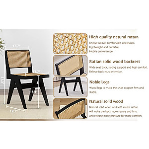 Way2Furn Rattan Chair Set of 2, Mid Century Modern Chair for Kitchen, Cane Dining Chair with Cane Back & Wood Base, Dining Room, Study Room, Living Room, Yard, B&B, Teahouse, Hotel, (Black)