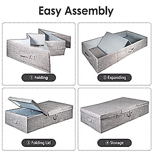 Paddsun 2 Pack Under Bed Storage Containers Bin with Lids, Foldable Underbed Shoes Storage Bag Organizer for Closet with 3 Handles, Sturdy Bed Storage for Clothes Pillow Blankets Bedding