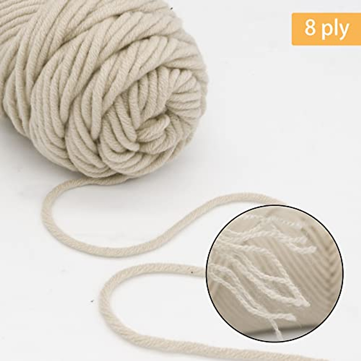 NICEEC 3 Skeins Soft Yarn 100% Acrylic Yarn 8 Ply Yarn Beige Yarn for Crochet Knitting Light Worsted Yarn Blanket Yarn for DIY Craft Total Length 3×135 yds/3×100g-Beige