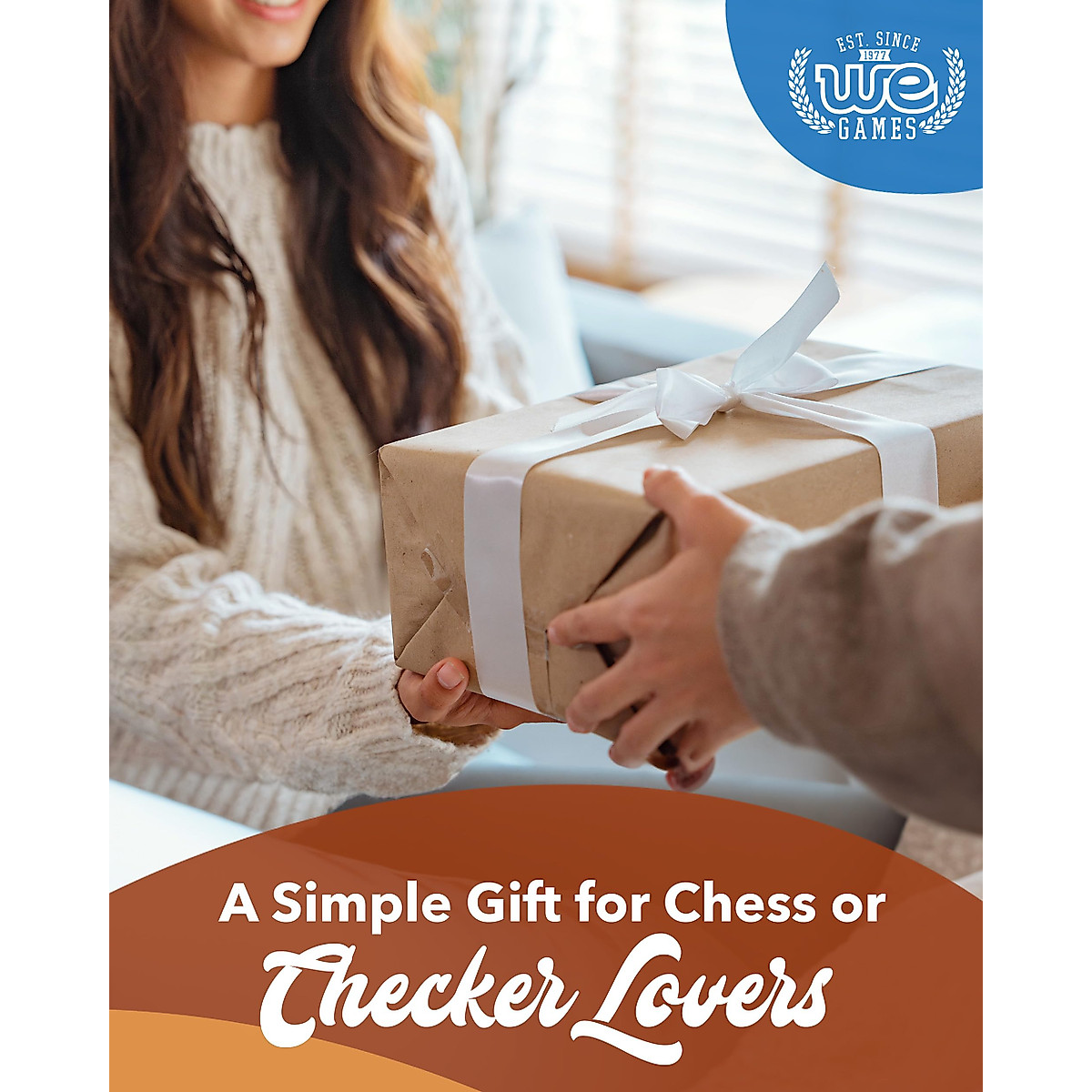 WE Games Checkers Pieces Only, Wooden Checker Board Game Pieces, 24 Dark Brown and Natural Stackable Pieces, Drawstring Storage Bag, 1.062 Diameter