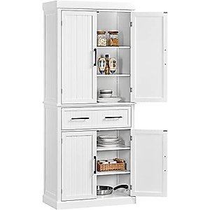 Yaheetech Kitchen Pantry Storage Cabinet with Doors and Adjustable Shelves, Freestanding Pantry Cabinets with Drawer, Modern Farmhouse Pantry Cupboard for Kitchen, Dinning Room, Living Room, White