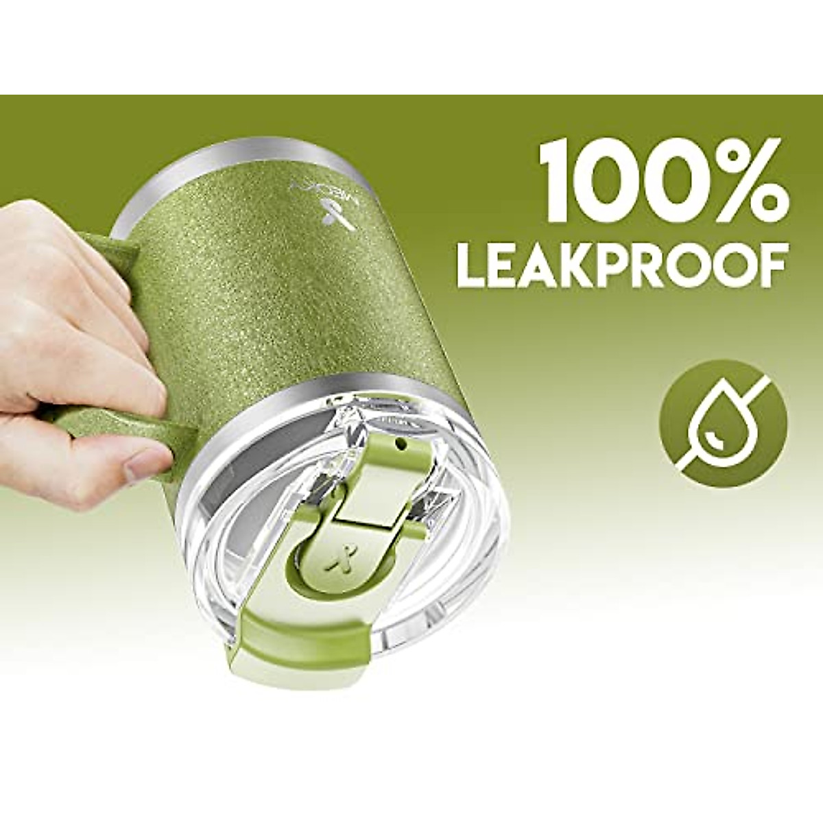 Meoky 14oz Insulated Coffee Mug with Lid and Handle, 100% Leak Proof Stainless Steel Coffee Cup with Tritan Lid, Double Wall Vacuum Coffee Tumbler with Handle (Forest)