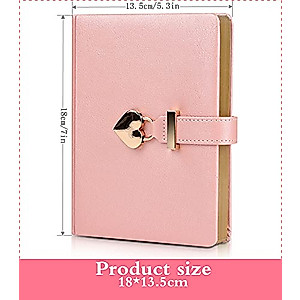 MYUOOT B6 Heart Shaped Combination Lock Diary with Key PU Leather Journal Diary with Lock and Key Journal Notebook with Lock Locking Journal Diary Notebook for Girls Boys Men Women, Pink